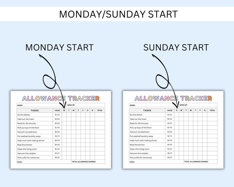 Editable Allowance Chart for Kids | Printable Chore Chart | Money ...