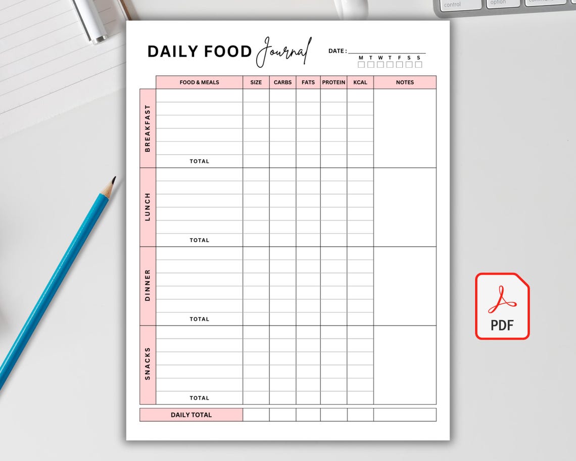 Daily Food Journal. Calorie Tracker. Daily Calorie Counting. Food Diary ...