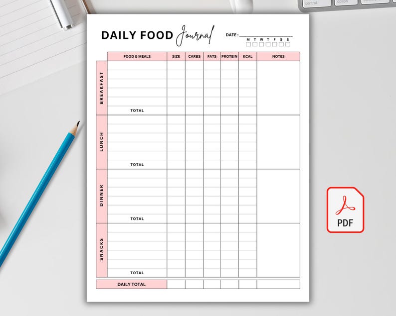 Daily Food Journal. Calorie Tracker. Daily Calorie Counting. Food Diary ...