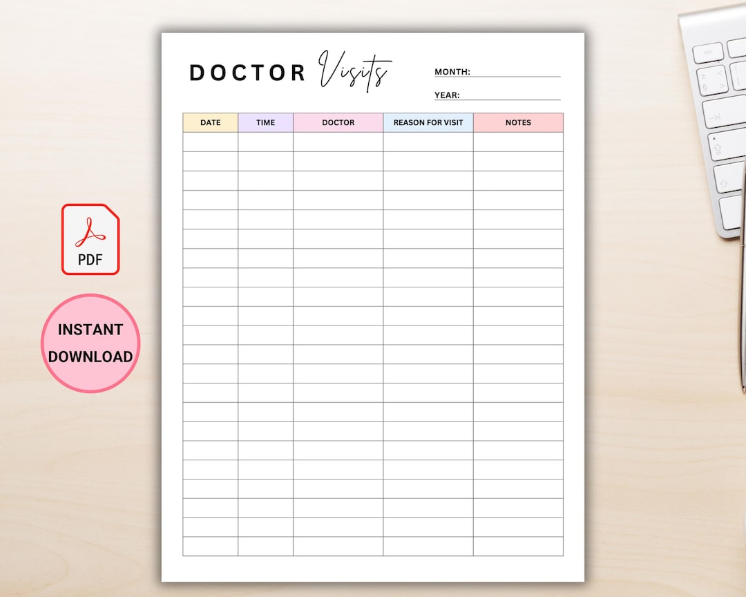 Doctor Visit Log: Printable Medical Appointment Tracker (PDF Template ...