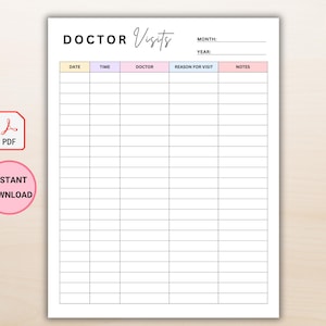 Doctor Visit Log: Printable Medical Appointment Tracker (PDF Template ...