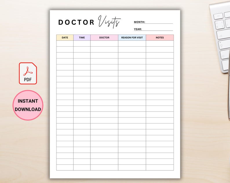Doctor Visit Log: Printable Medical Appointment Tracker (PDF Template ...