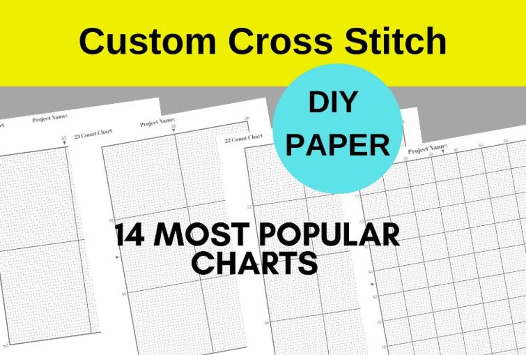 Cross Stitch Graph Paper PDF, 14 SIZES , Count 6,9,10,11,14,16, 18, 19 ...