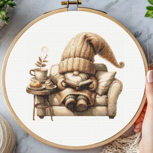 Gnome Cross Stitch Pattern - Book Lover Cross Stitch Pattern, Instant ...