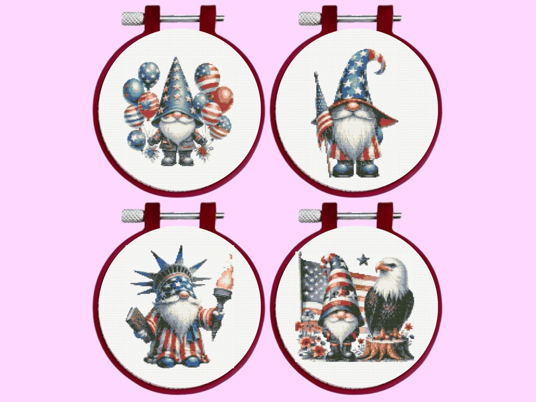 Patriotic Gnome Cross Stitch Pattern, American Pride, 4th of July Cross ...