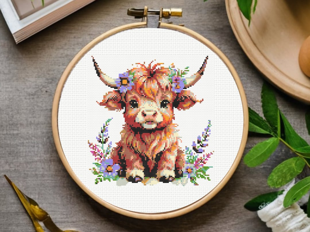 Baby Highland Cow Cross Stitch Pattern, Highland Cow Cross Stitch ...