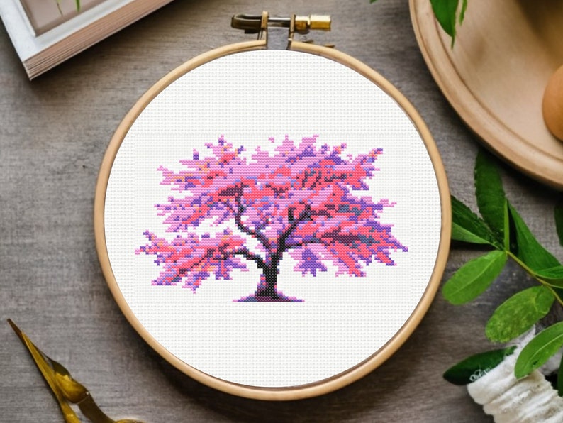 Cherry Blossom Tree Cross Stitch Pattern, 6 Pink Trees Cross Stitch ...