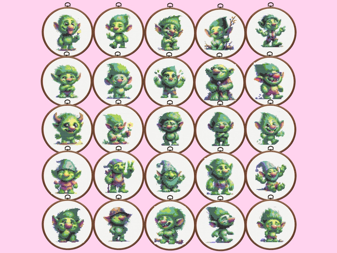 Troll Cross Stitch Pattern, Set of 24 Trolls Cross Sitch Pattern ...