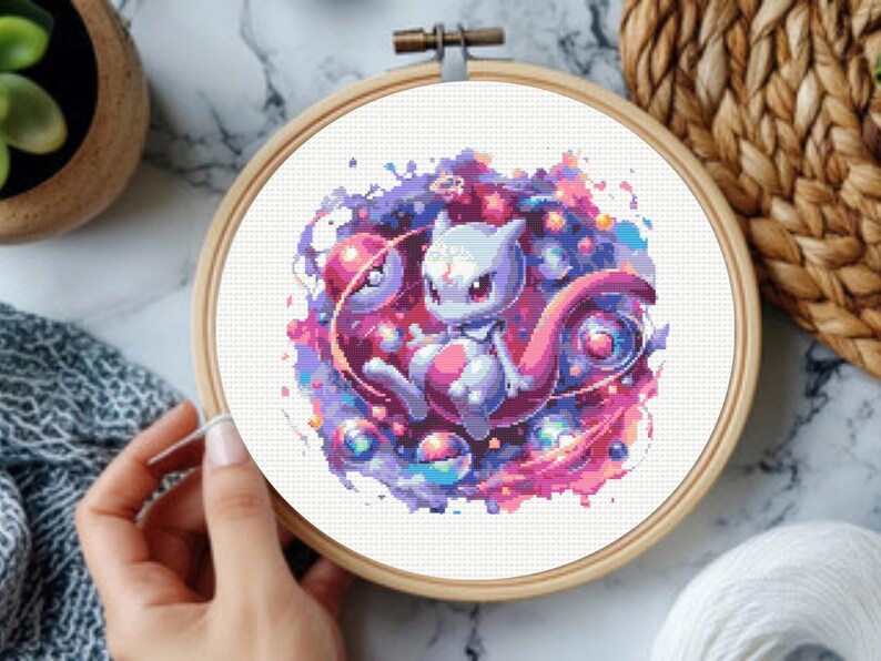 Mewtwo Cross Stitch Pattern, Pokemon Cross Stitch Patern, Instant ...