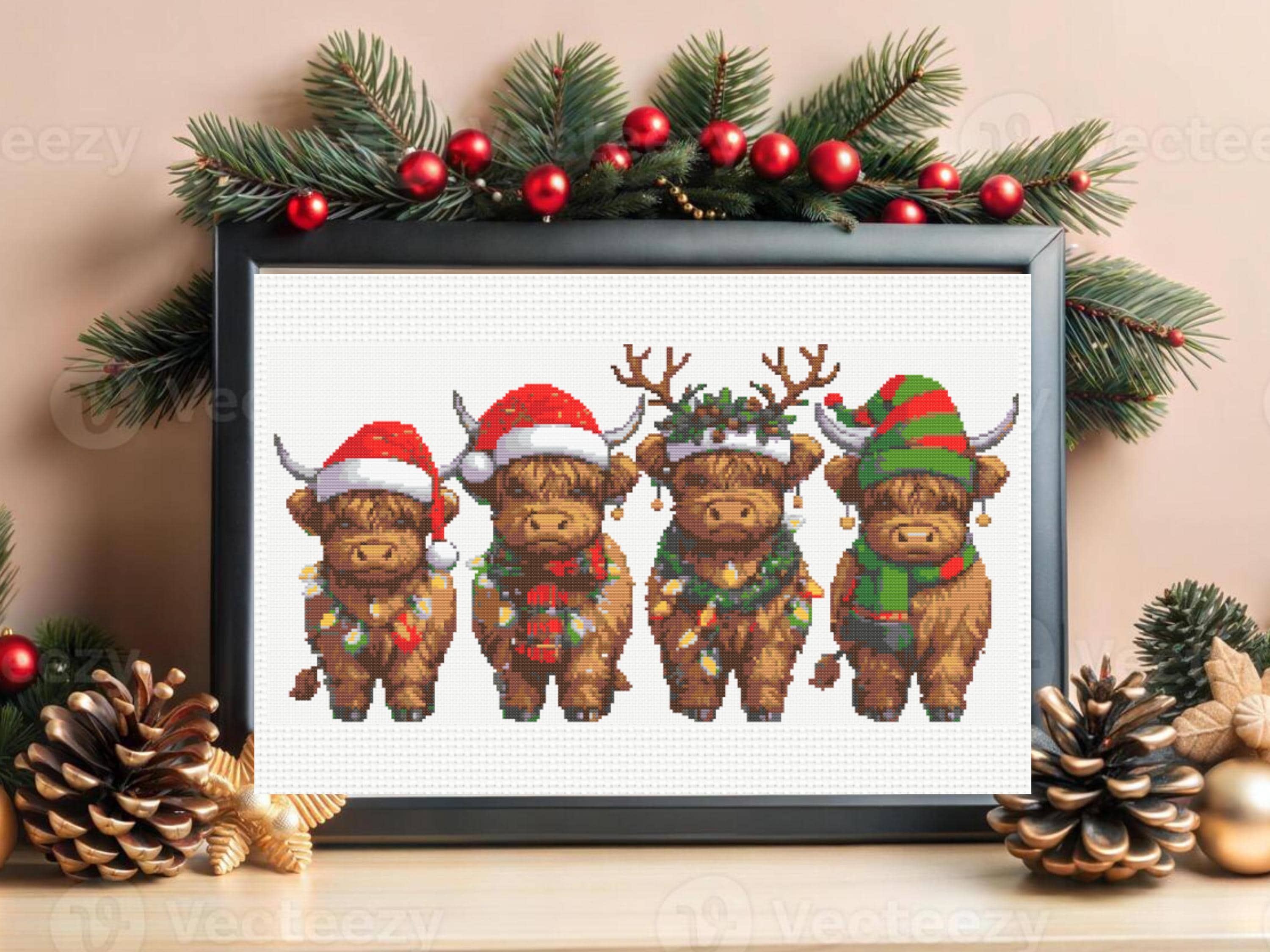 Highlad Cow Cross Stitch Pattern, Highland Cow Christmas Cross Stitch ...