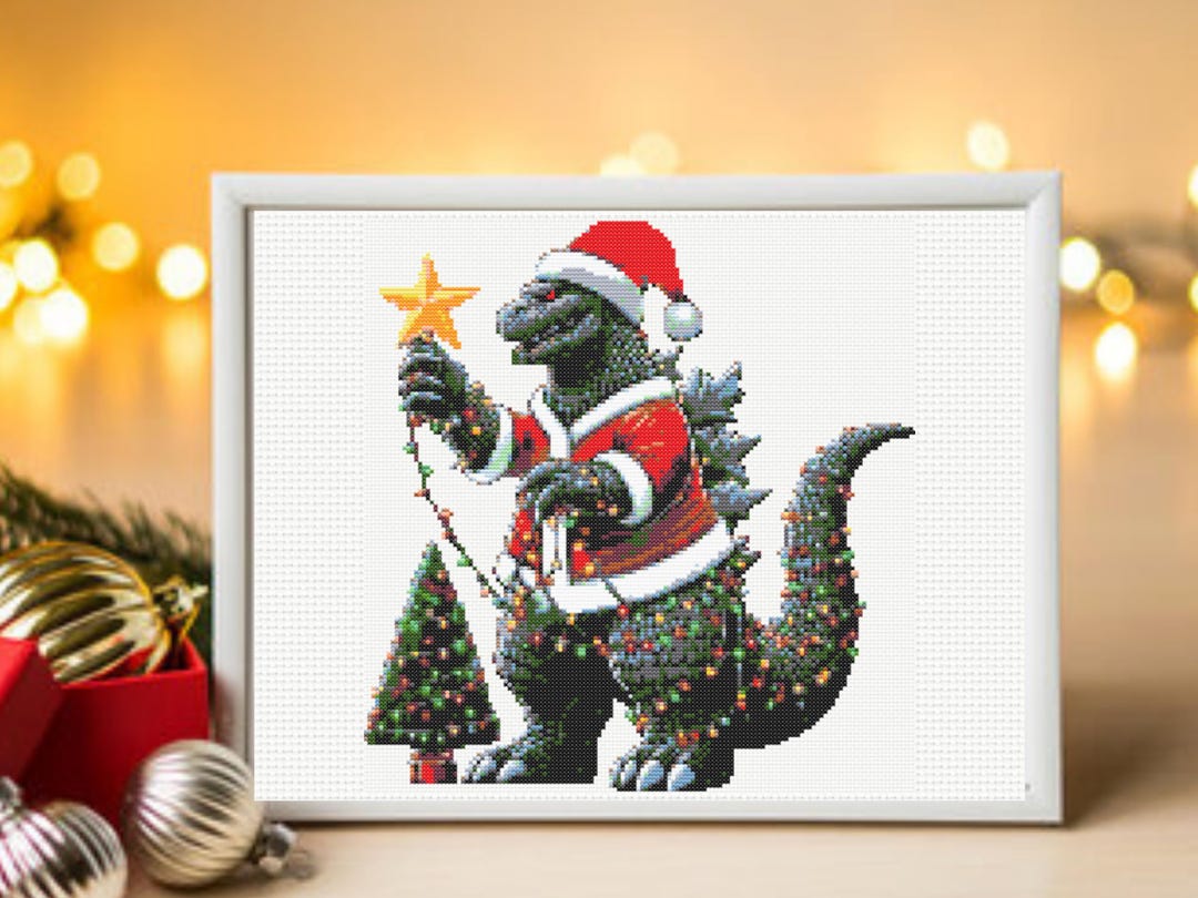 Godzilla Cross Stitch Pattern, Godzilla Christmas Cross Stitch Pattern ...