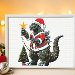 Godzilla Cross Stitch Pattern, Godzilla Christmas Cross Stitch Pattern ...