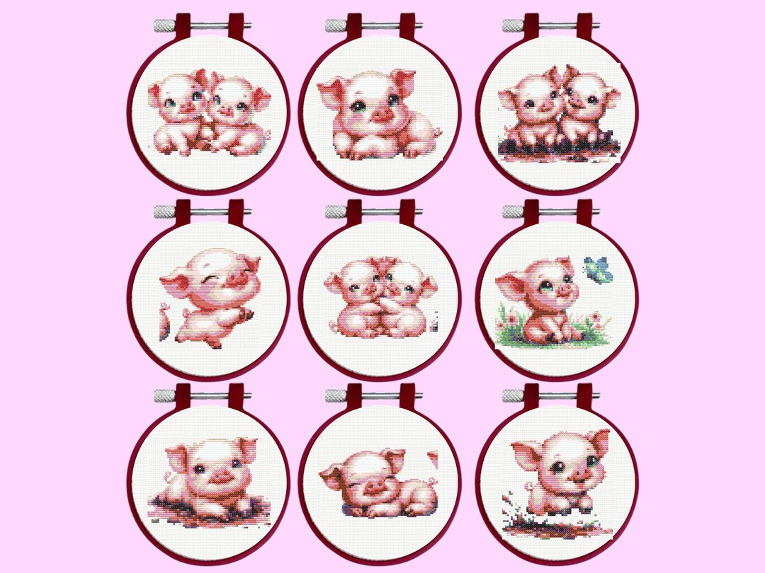 Pig Cross Stitch Pattern, Set of 9 Cute Baby Pigs - Instant Download - Etsy