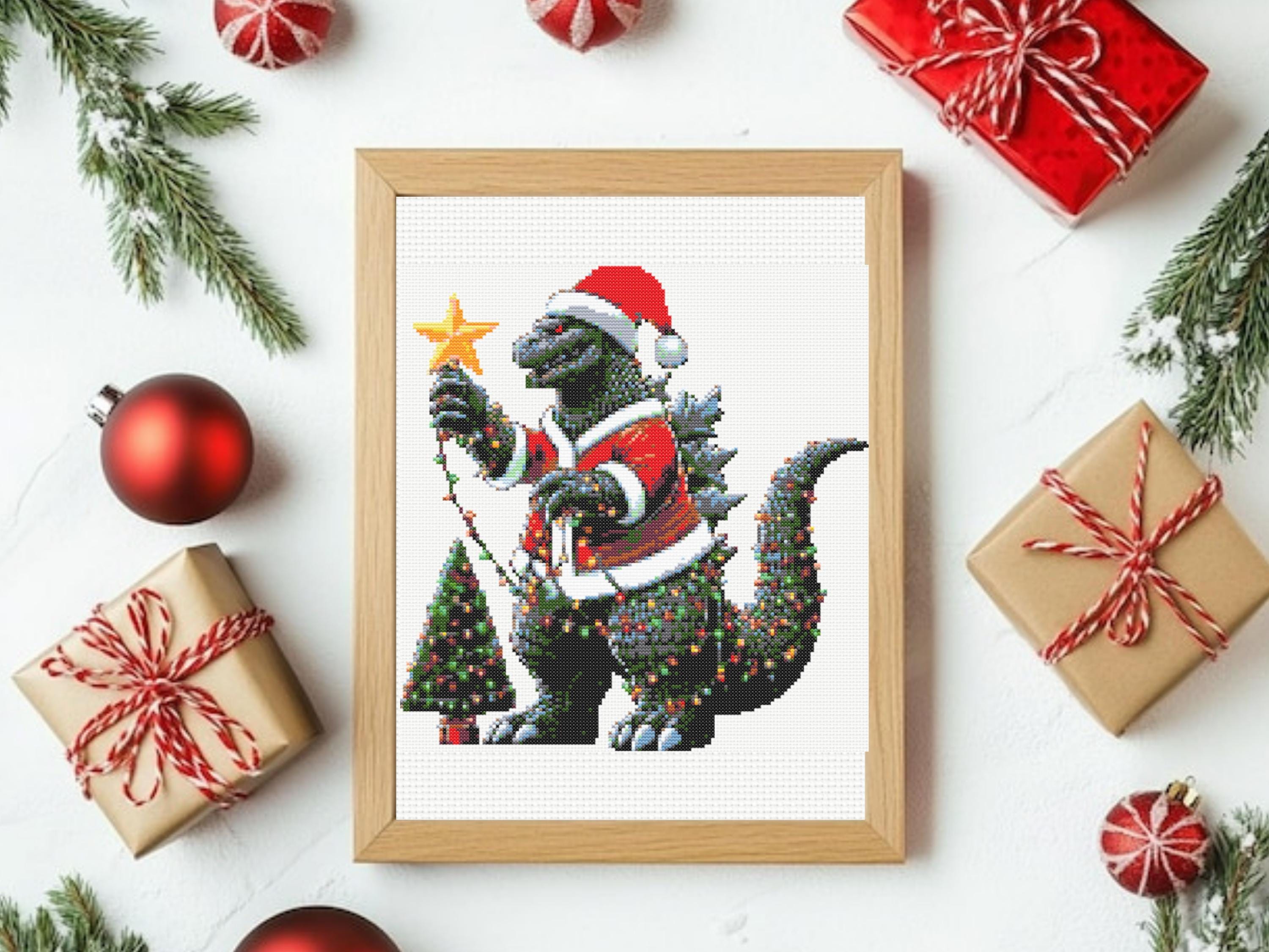Godzilla Cross Stitch Pattern, Godzilla Christmas Cross Stitch Pattern ...