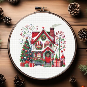 Christmas House Cross Stitch Pattern , Christmas Tree Cross Stitch ...