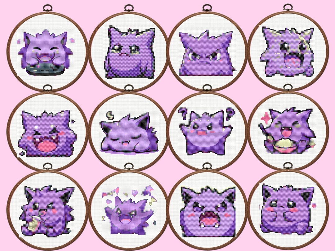 Gengar Cross Stitch Pattern, 12 Pokemon Small Bundle Set, Instant ...