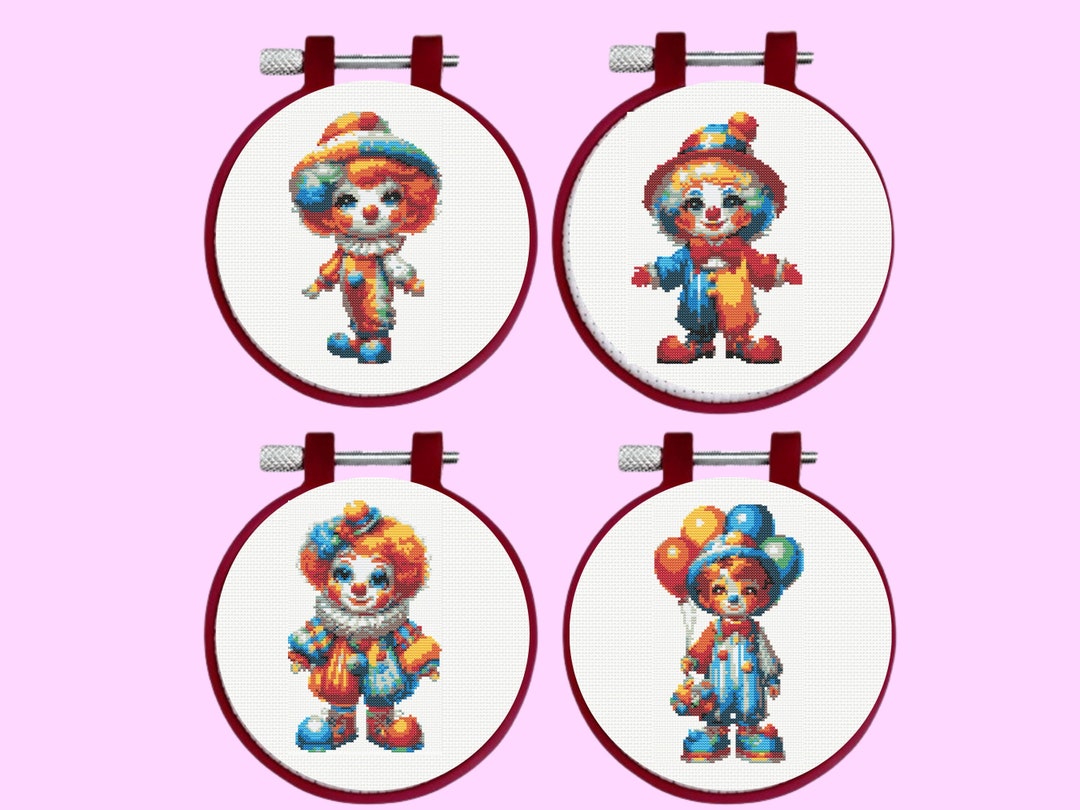 Cute Clown Cross Stitch Pattern, 4 Cute Clowns Cross Stitch Pattern ...