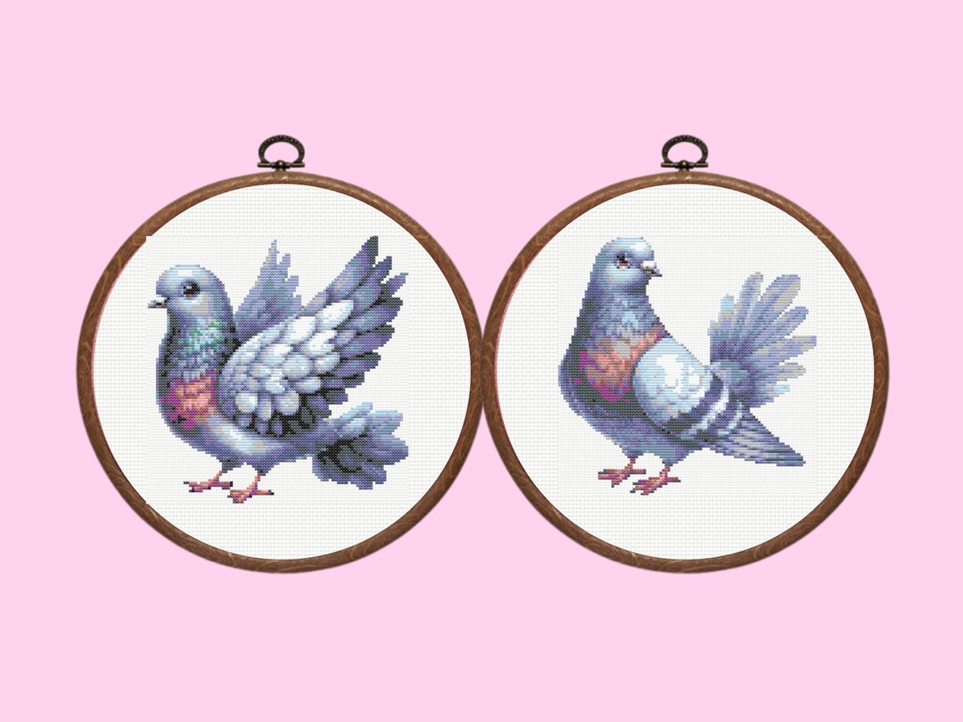 Pigeon Cross Stitch Pattern, 2 Pigeon Cross Stitch Pattern Bundle Set ...