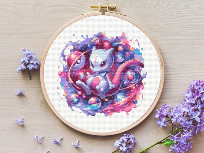 Mewtwo Cross Stitch Pattern, Pokemon Cross Stitch Patern, Instant ...