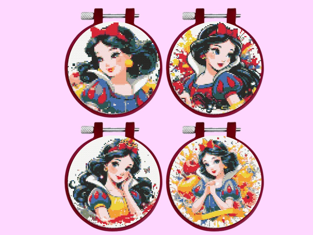 Snow White Cross Stitch Pattern, 4 Princess Bundle Set, Instant ...