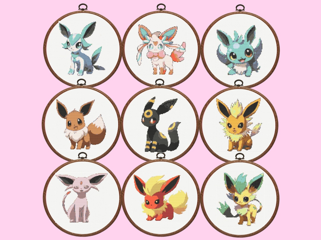 Eevee Evolution Cross Stitch Pattern, Pokemon Cross Stitch ...