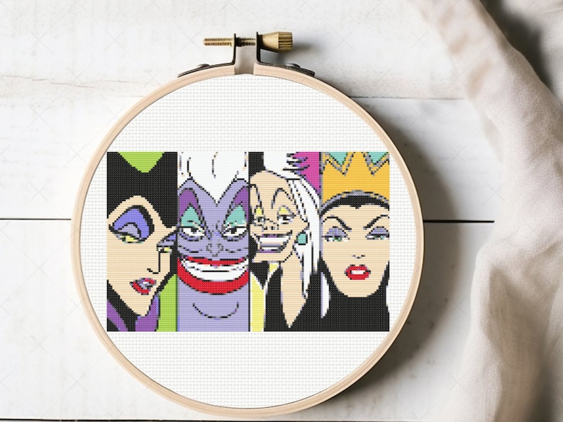 Villains Cross Stitch Pattern, Ursula, Evil Queen and Maleficent Cross ...