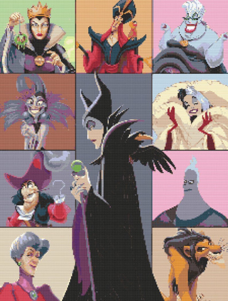 Villains Cross Stitch Pattern, Ursula, Evil Queen and Maleficent Cross ...