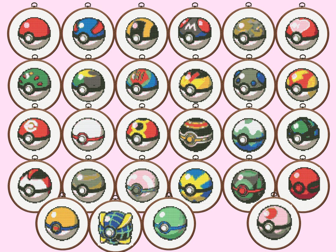 Pokeball Cross Stitch Pattern, Set of 28 Pokeballs Cross Stitch Pattern ...