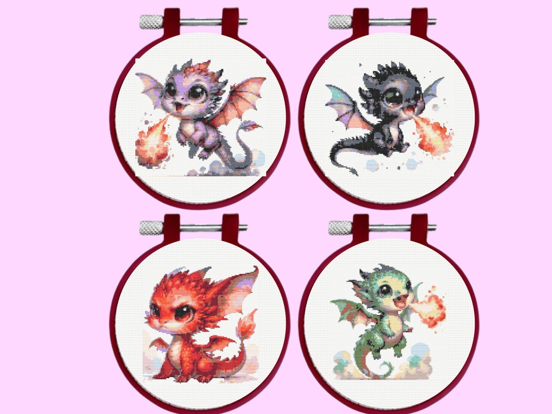 Dragon Cross Stitch Pattern, 4 Baby Dragons Cross Stitch Pattern ...