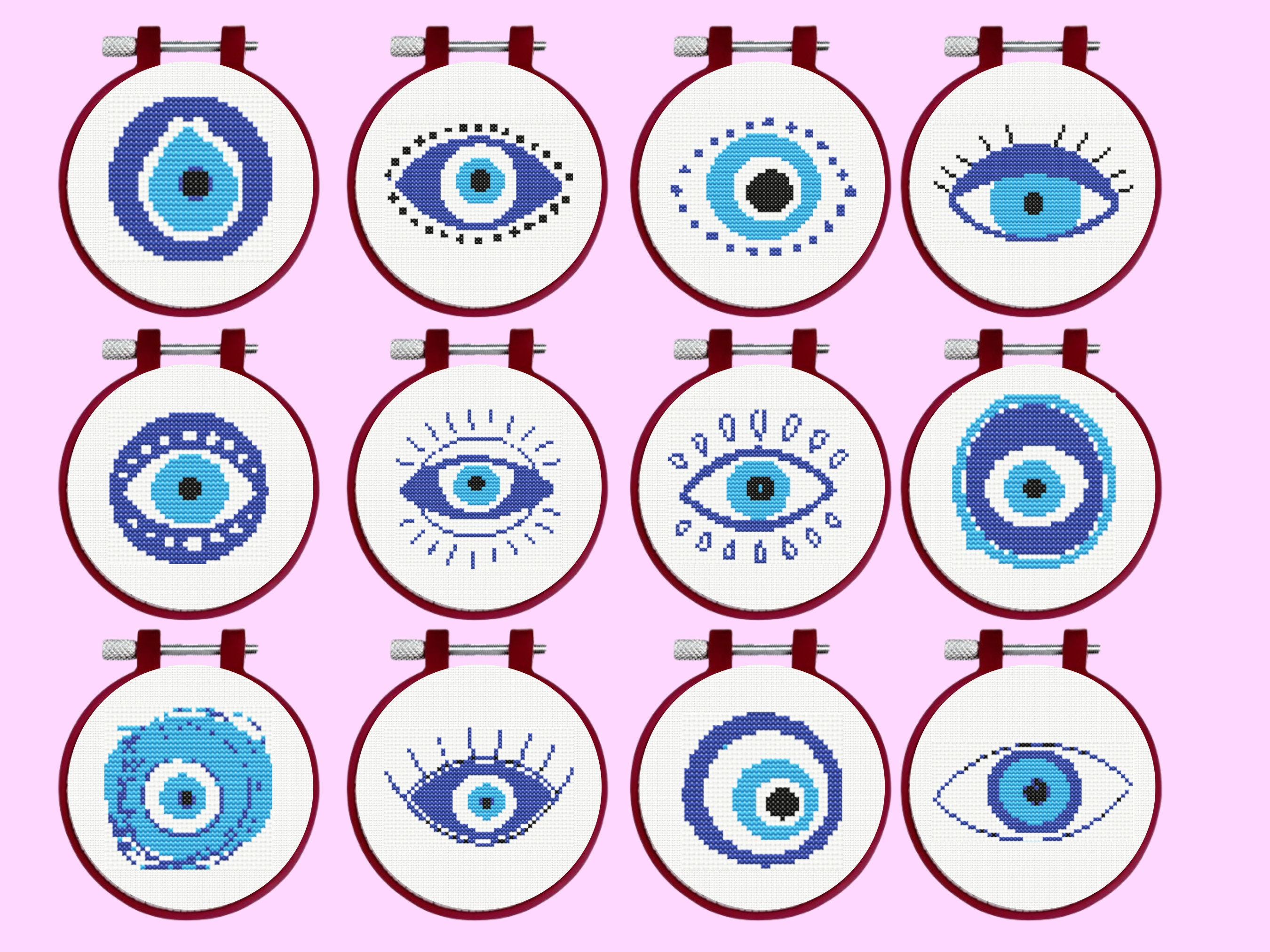 Evil Eye Cross Stitch Pattern, 12 Evil Eye Bundle Set, Eye Cross Stitch ...