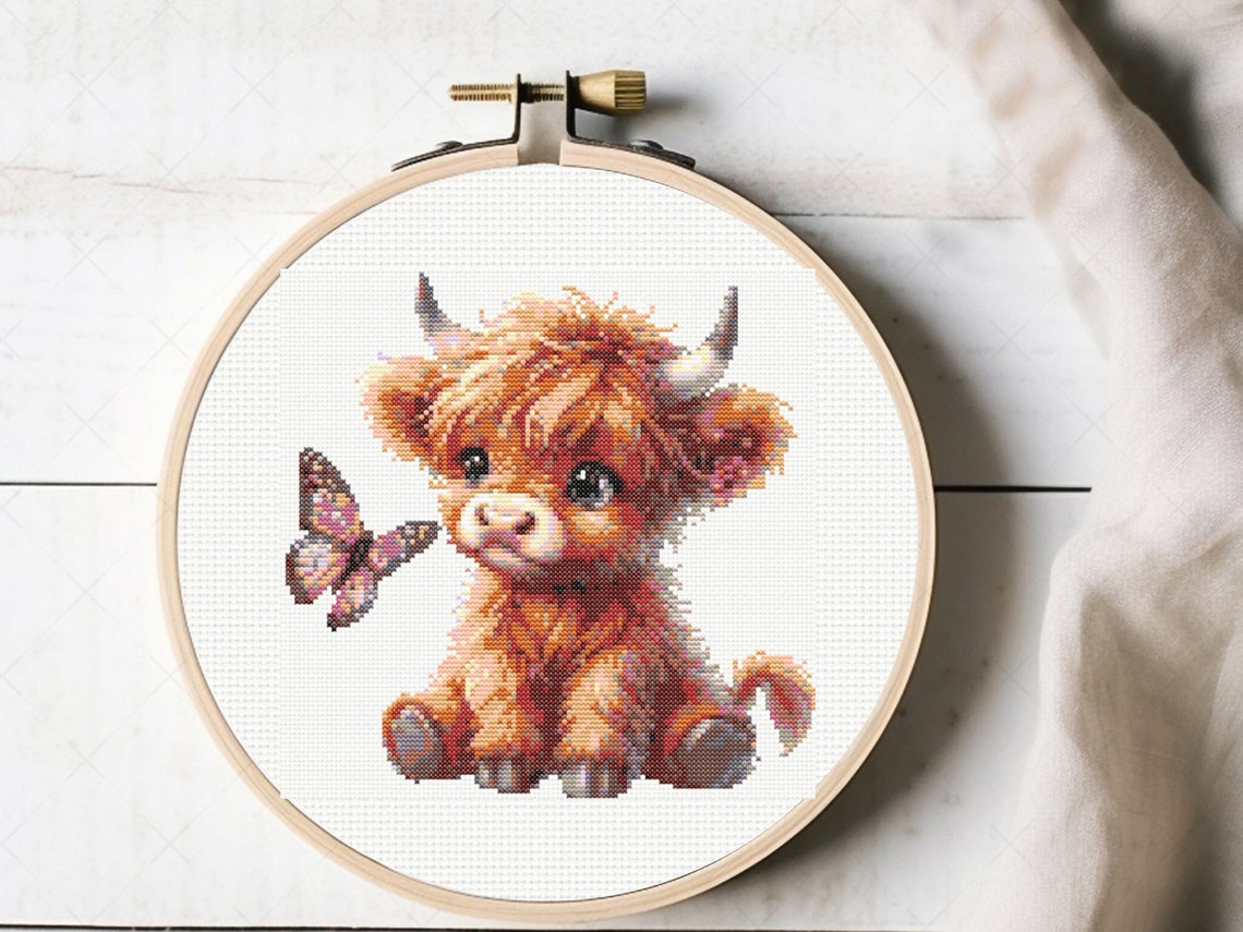 Baby Highland Cow Cross Stitch Pattern, Highland Cow Cross Stitch ...