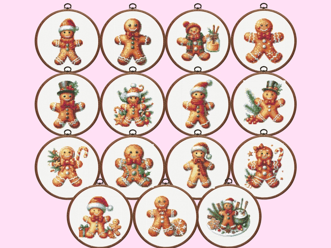 Gingerbread Man Cross Stitch Pattern, Set of 15 Gingerbread Men Cross ...