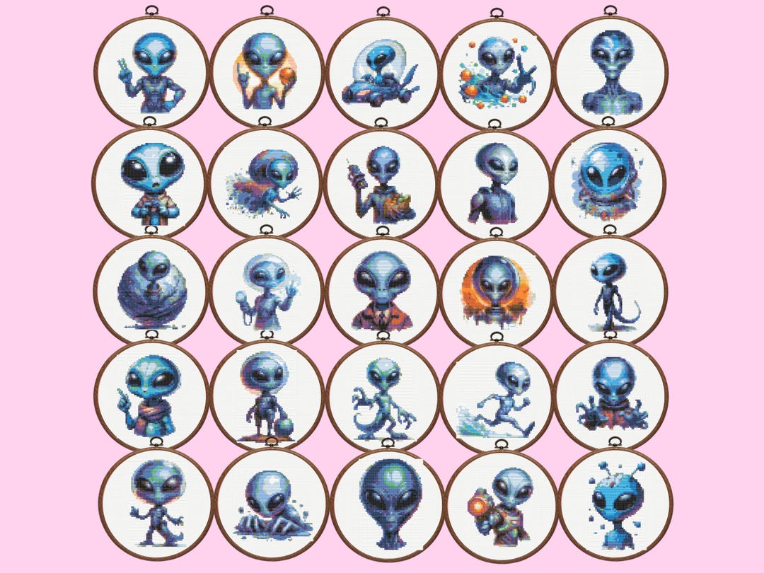 Alien Cross Stitch Pattern - Set of 25 Aliens Cross Stitch Pattern ...