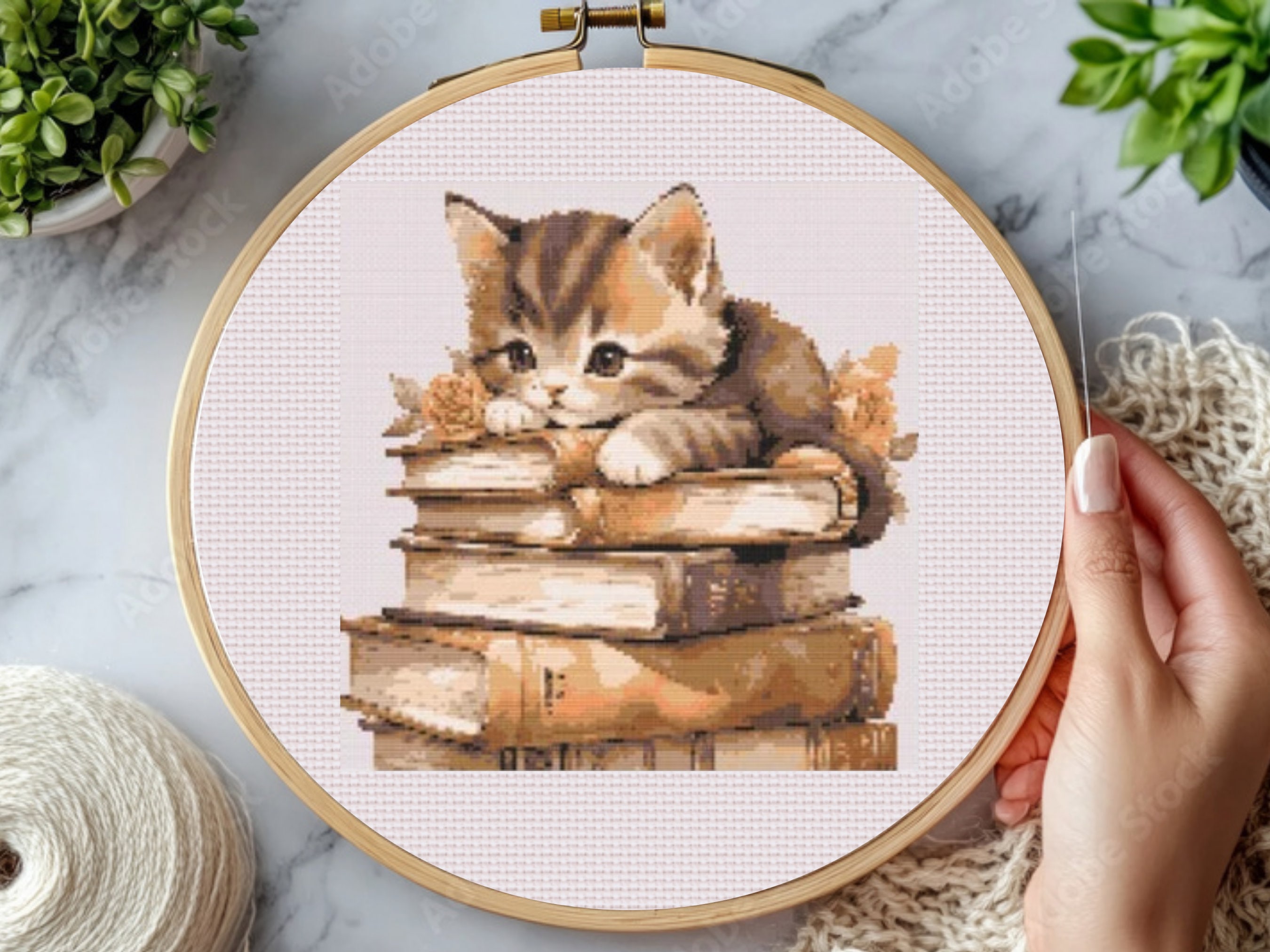 Cat and Books Cross Stitch Pattern Kitten Cross Stitch Pattern, Book ...