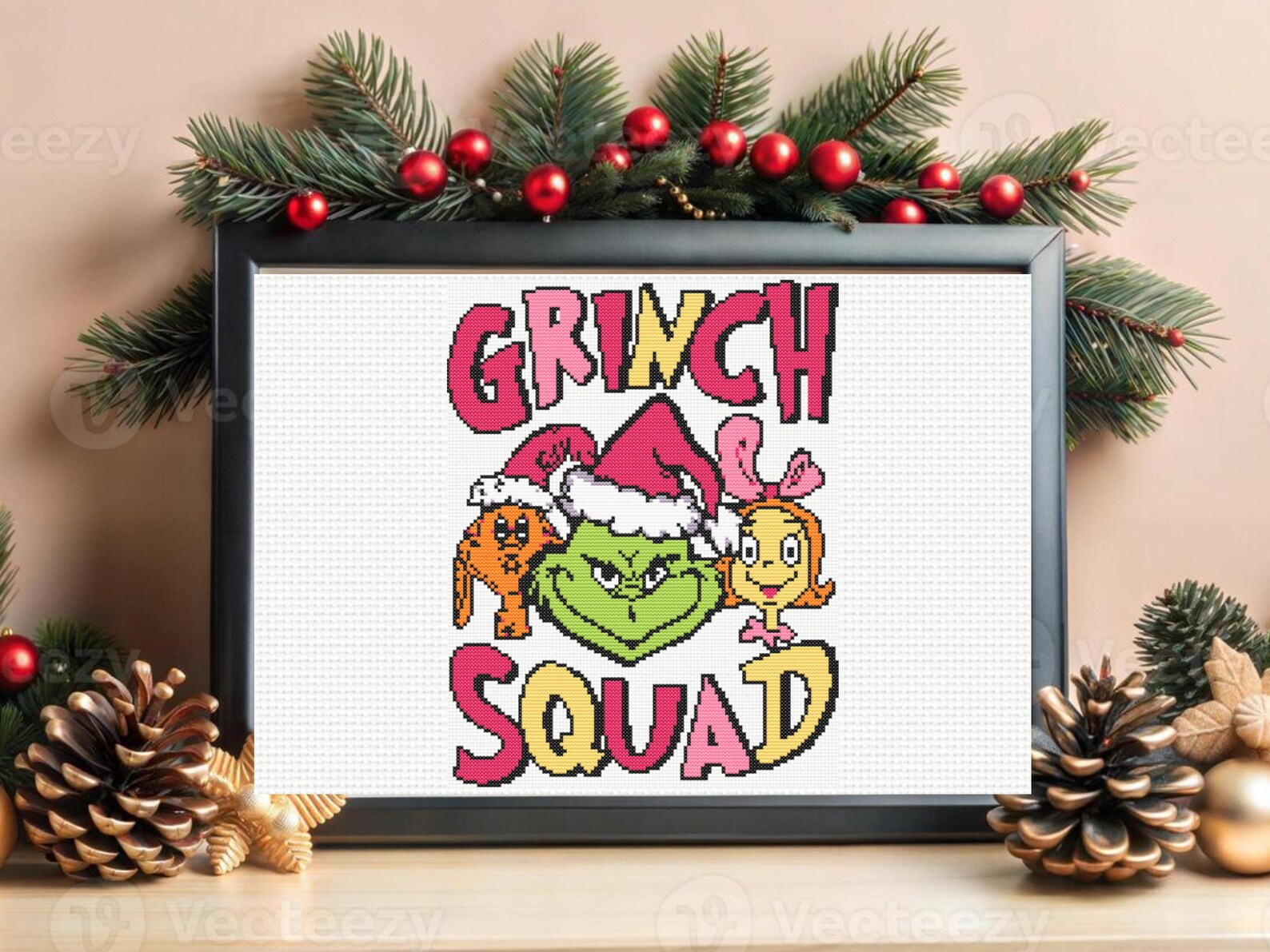 Grinch Cross Stitch Pattern, Grinch Christmas Lights Cross Stitch ...