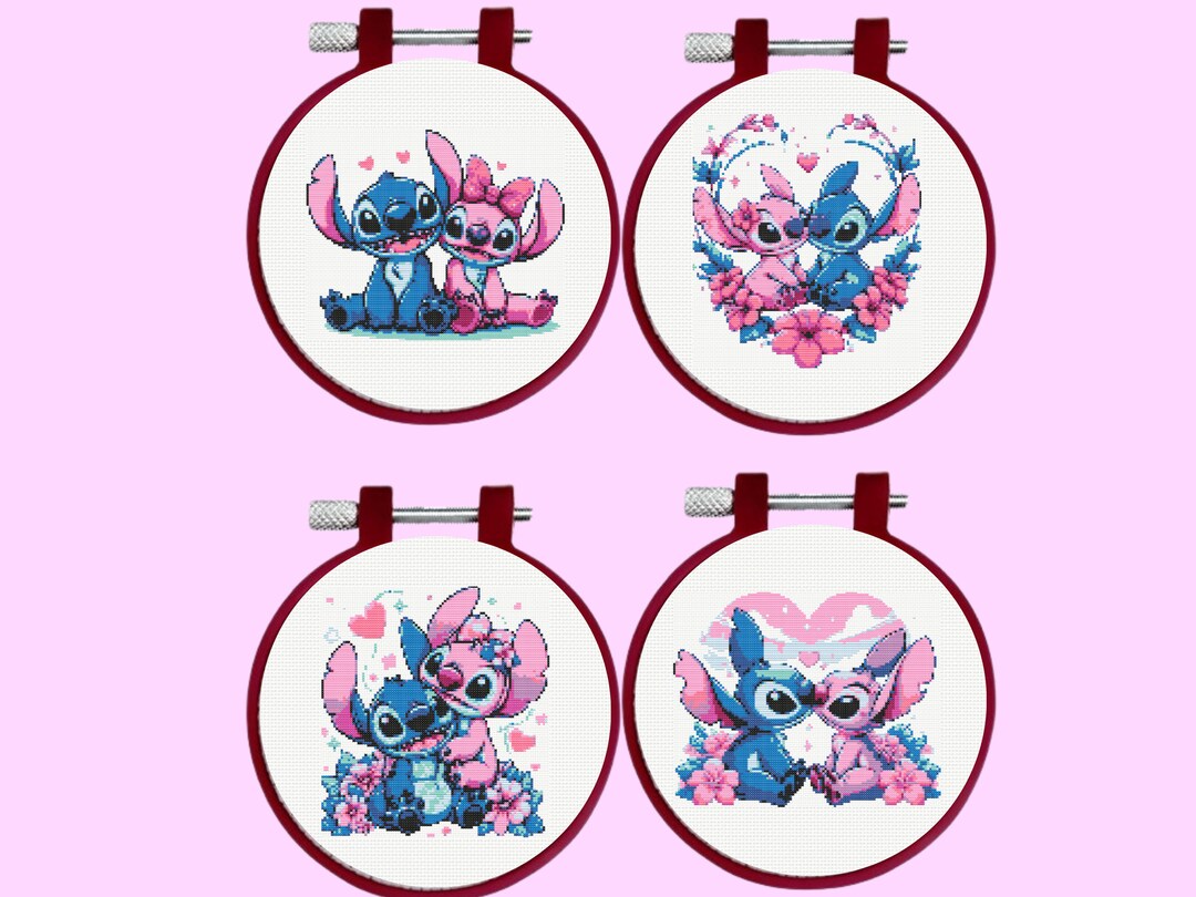 Stitch Cross Stitch Pattern, 4 Stitch and Angel Bundle Set, Instant ...