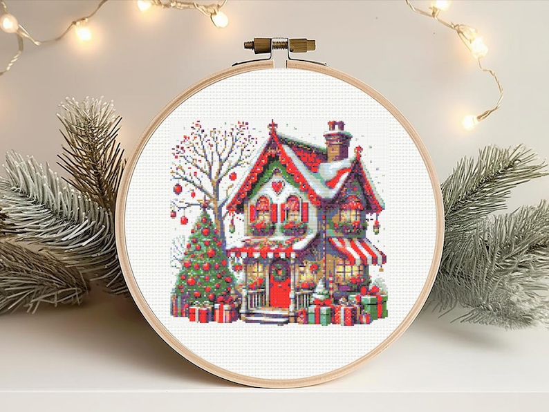 Christmas House Cross Stitch Pattern , Christmas Tree Cross Stitch ...