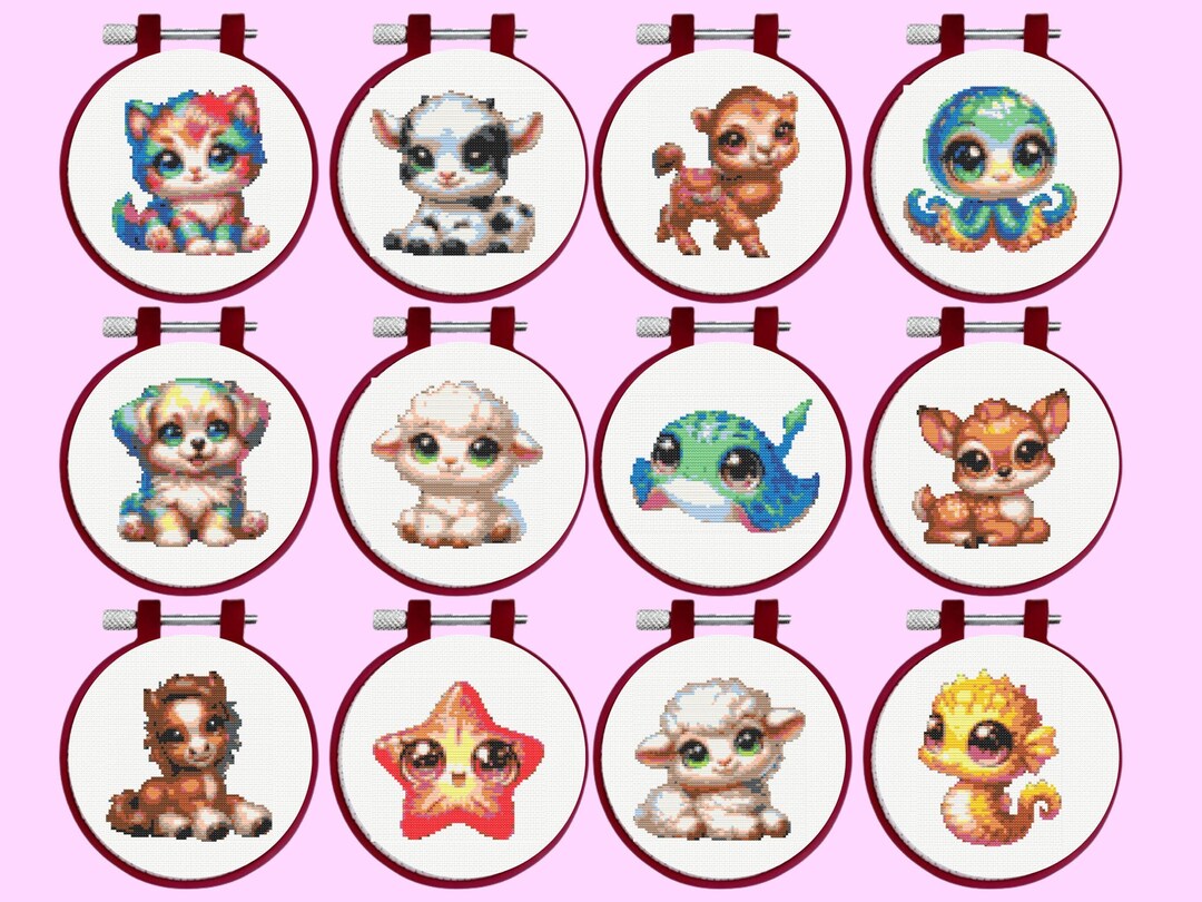 Cute Animal Cross Stitch Pattern - 12 Cute Animals Bundle Set, Instant ...