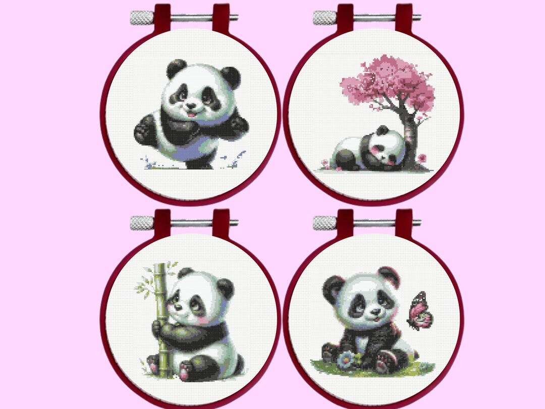 Panda Cross Stitch Pattern, 4 Pandas Cross Stitch Pattern, Bundle Set ...