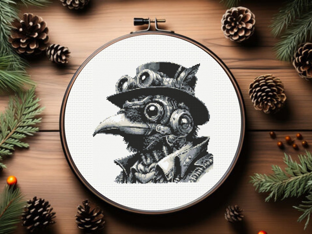 Retro Steam Punk Raven Cross Stitch Pattern, Instant Download - Etsy