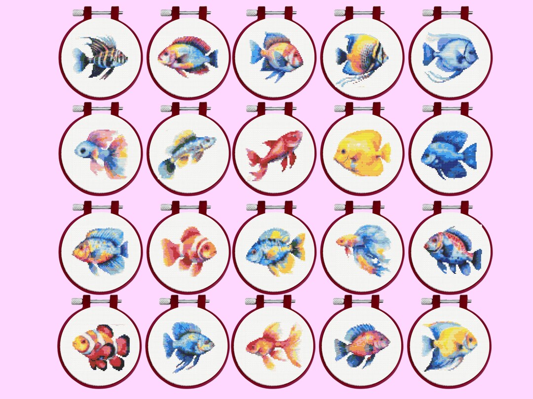 Fish Cross Stitch Pattern, 20 Fishes Bundle Set Cross Stitch Pattern ...
