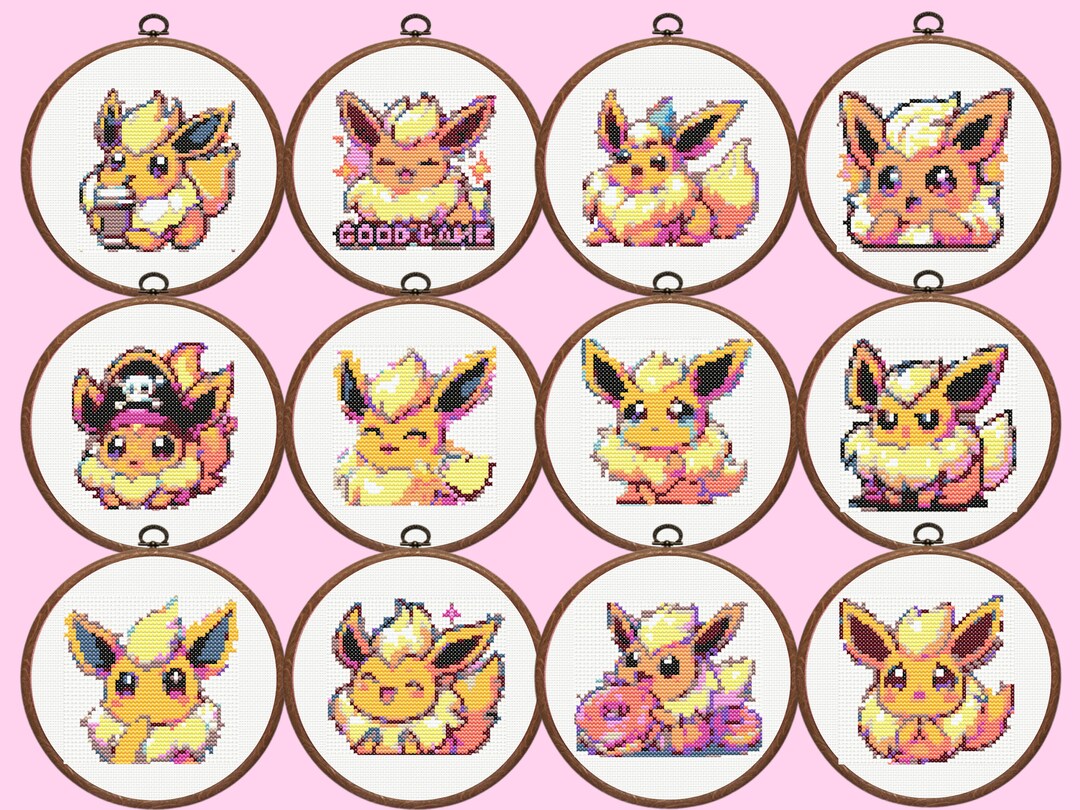 Flareon Cross Stitch Pattern, Pokemon Cross Stitch Pattern, Set of 12 ...