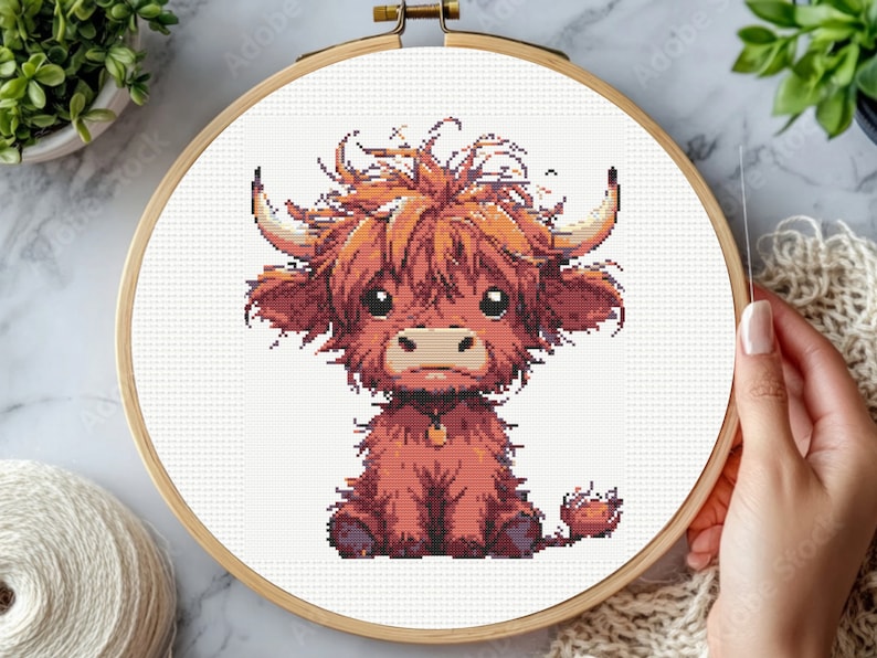 Baby Highland Cow Cross Stitch Pattern, Highland Cow Cross Stitch ...