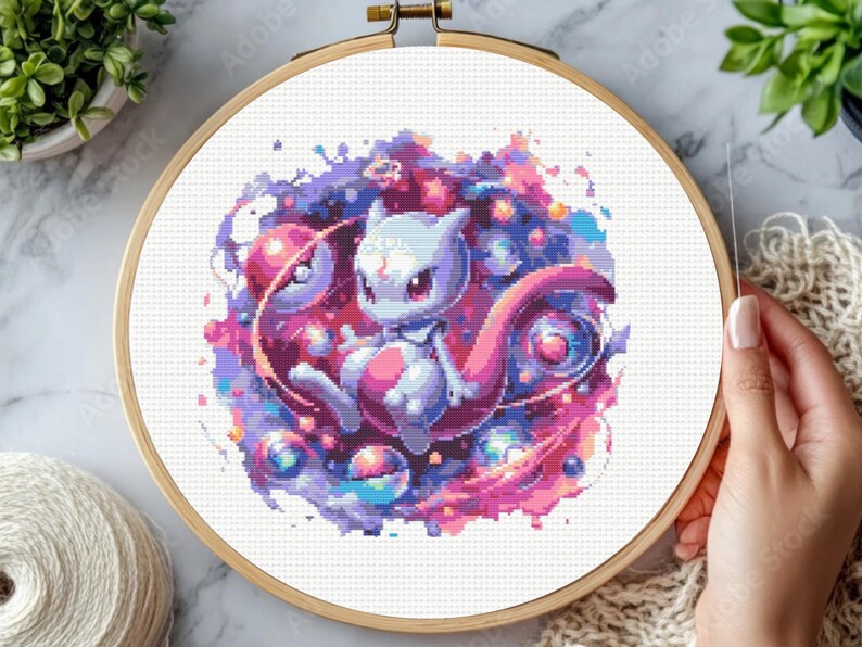 Mewtwo Cross Stitch Pattern, Pokemon Cross Stitch Patern, Instant ...