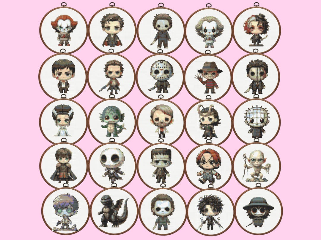 Horror Characters Cross Stitch Pattern, Set of 25 Horror Character ...