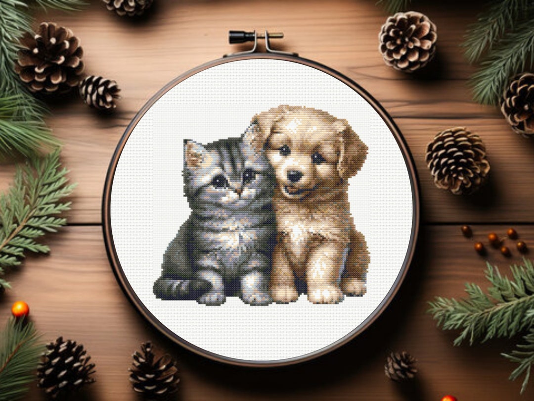 Cat and Dog Cross Stitch Pattern - Cute Kitten and Puppy Cross Stitch ...