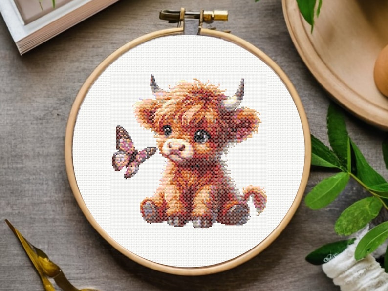 Baby Highland Cow Cross Stitch Pattern, Highland Cow Cross Stitch ...