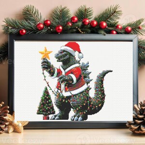 Godzilla Cross Stitch Pattern, Godzilla Christmas Cross Stitch Pattern ...