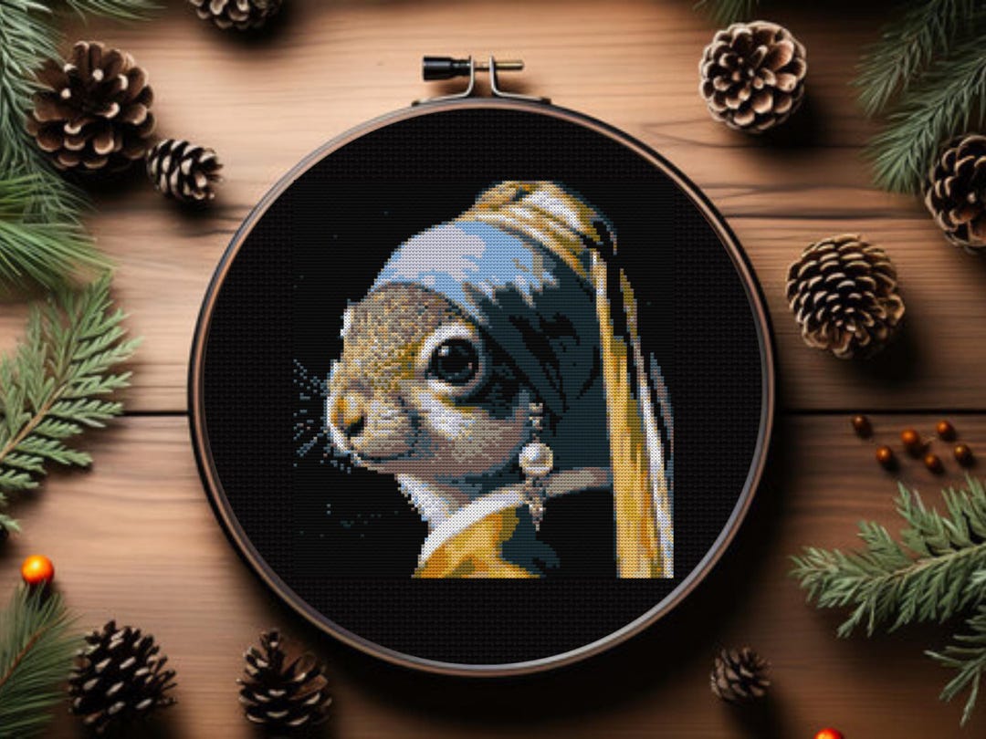 Squirrel With A Pearl Earring Cross Stitch Pattern - Instant Download ...