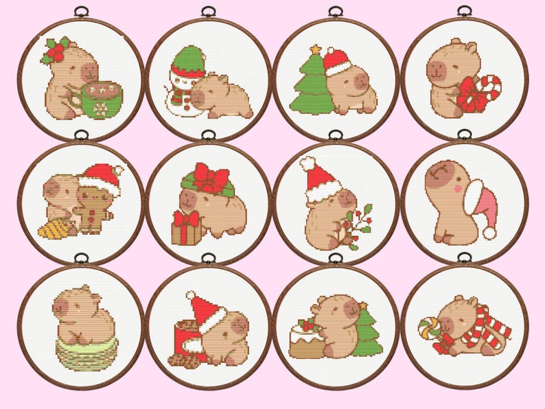 Christmas Capybara Cross Stitch Pattern - Set of 12 Capybara Cross ...